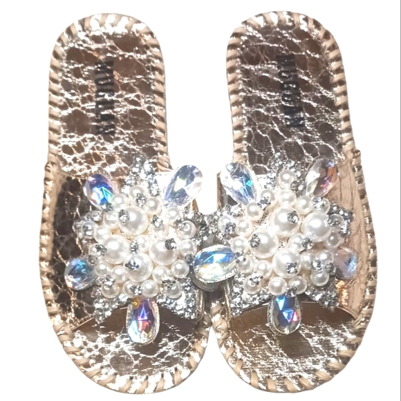 Shoes | Womens Blingy Gold Slip On Embellished Sandals Size 4 By Muguan ...